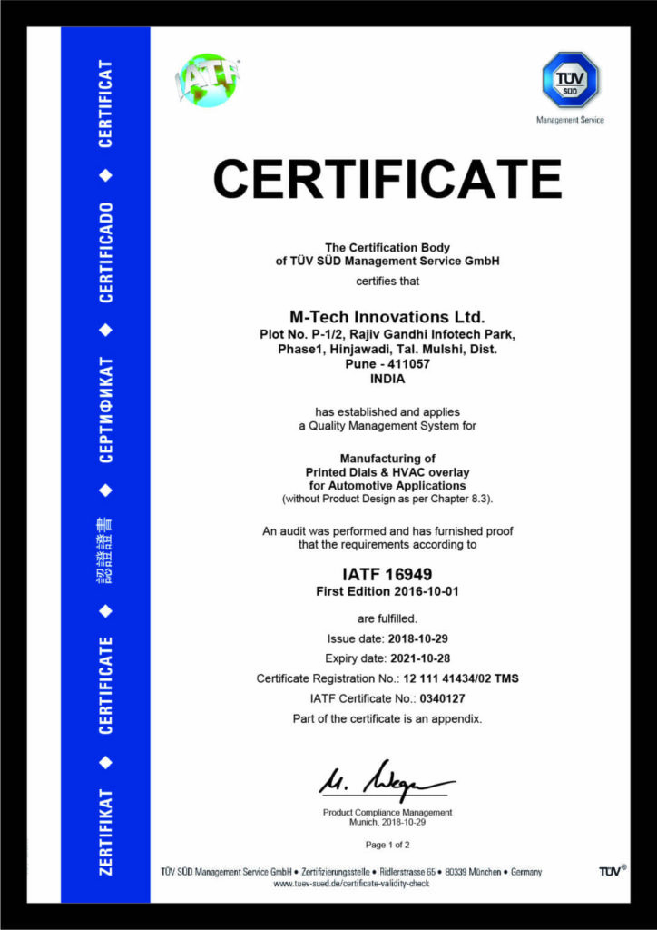 Certificates - M-Tech Innovations Ltd