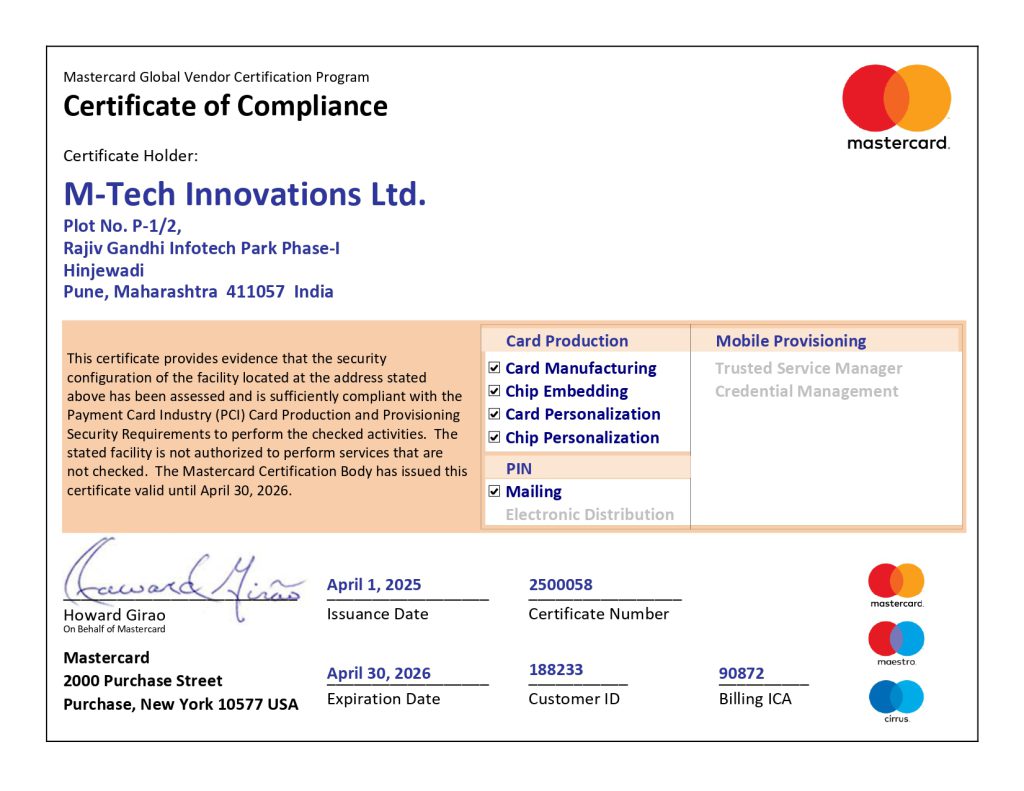 Certificates - M-Tech Innovations Ltd